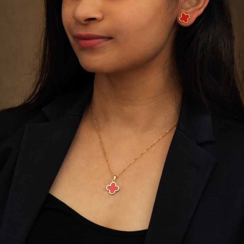 14k Gold Plated Clover Charm Necklace Four Leaf Clover Necklace Dainty ...