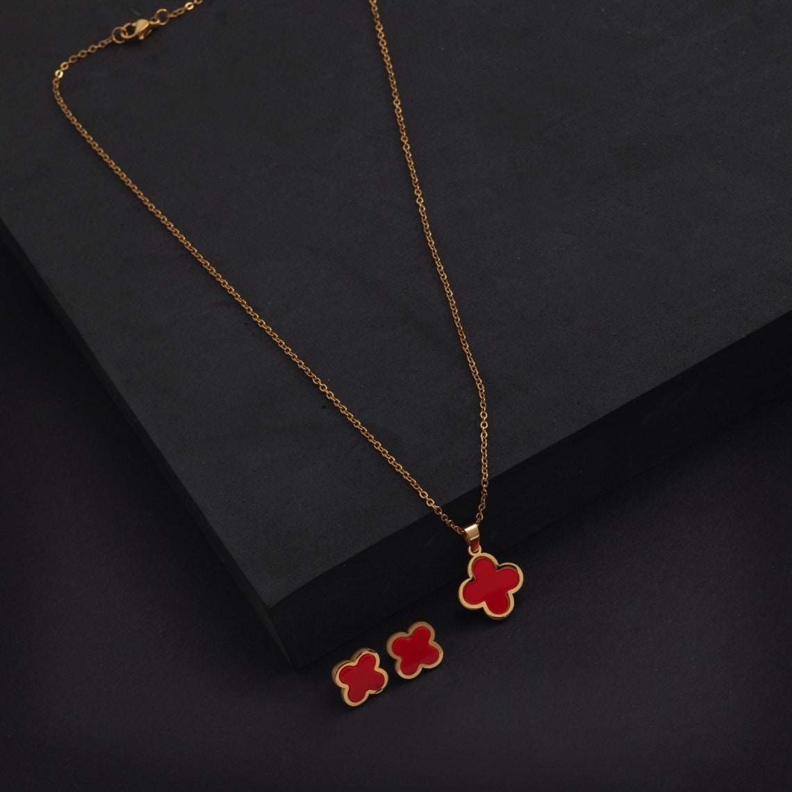 14k Gold Plated Clover Charm Necklace Four Leaf Clover Necklace Dainty ...