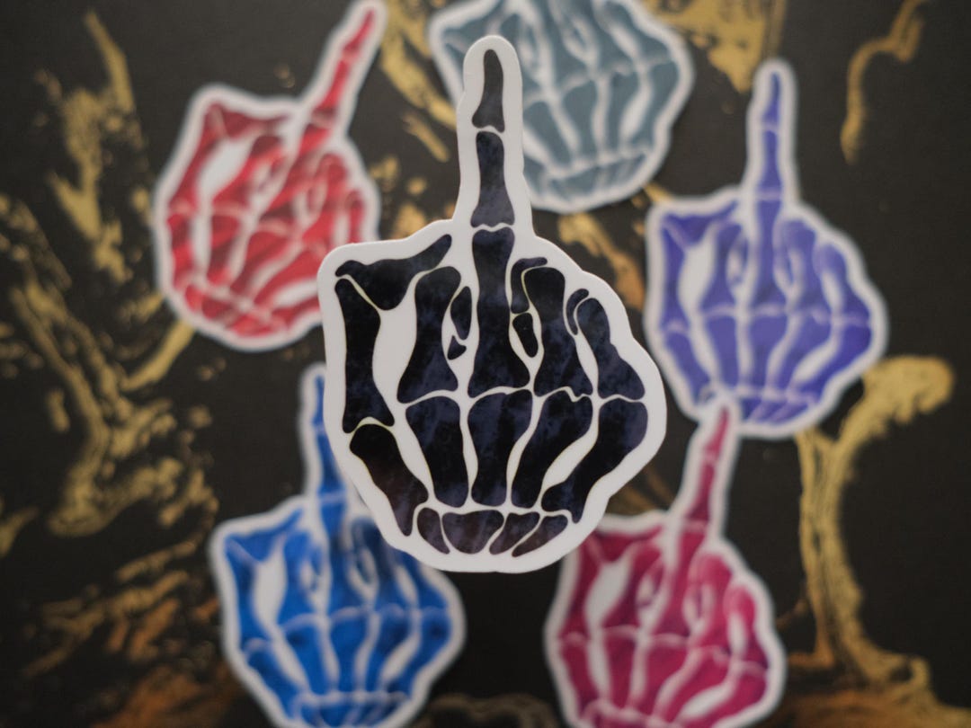 Middle Finger Skeleton Hand Sticker: Edgy Emo Humor, Waterproof Die Cut ...
