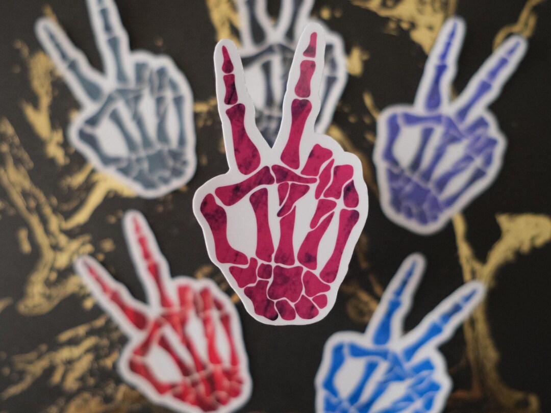 Edgy Emo Cute Peace Skull Hand Symbol | Die Cut Waterproof Sticker ...