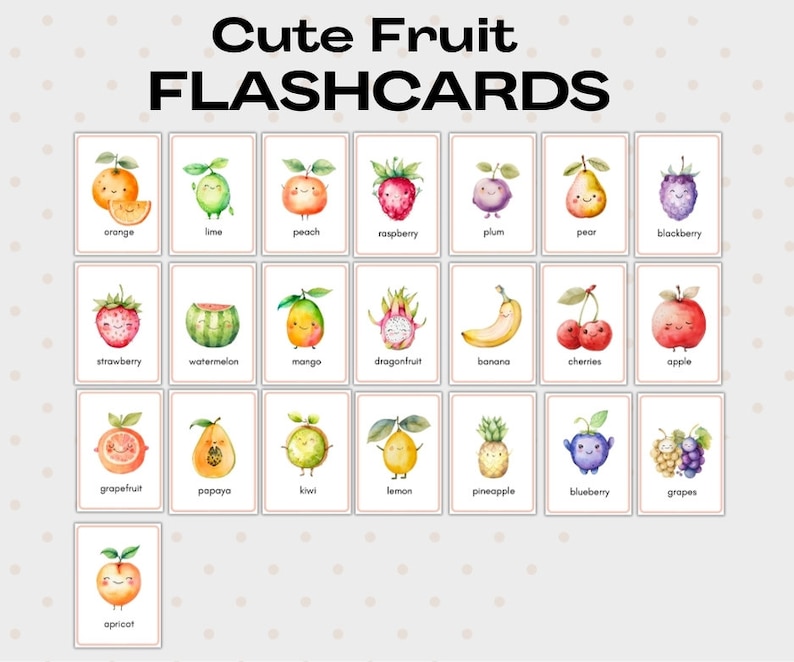 Fruit Flashcards Printable Digital Fruit Flashcards Vocabulary for Kids ...
