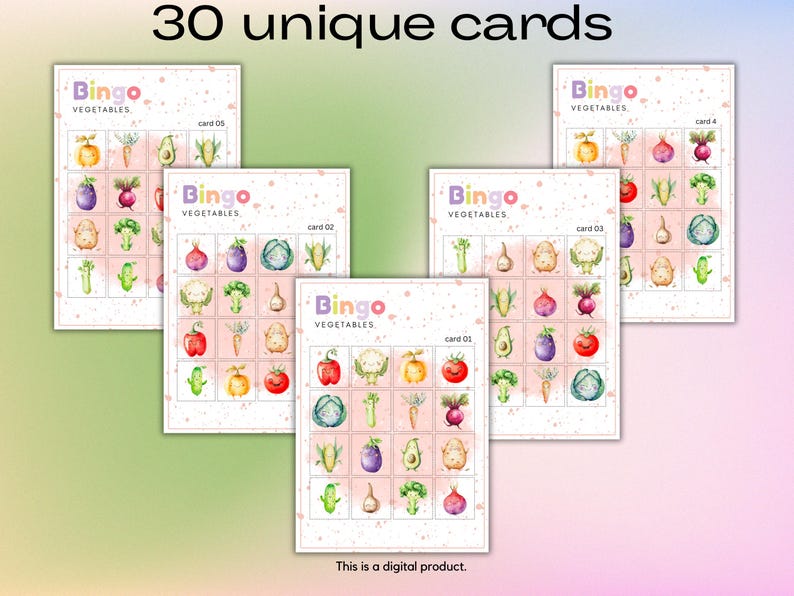 Kawaii Vegetable Bingo Game PDF Digital Print Bingo Cute Vegetables Fun ...