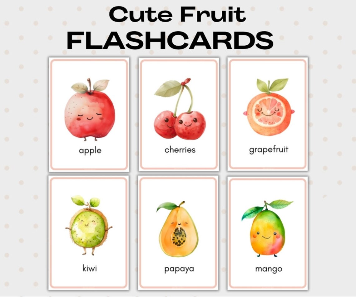 Fruit Flashcards Printable Digital Fruit Flashcards Vocabulary for Kids ...