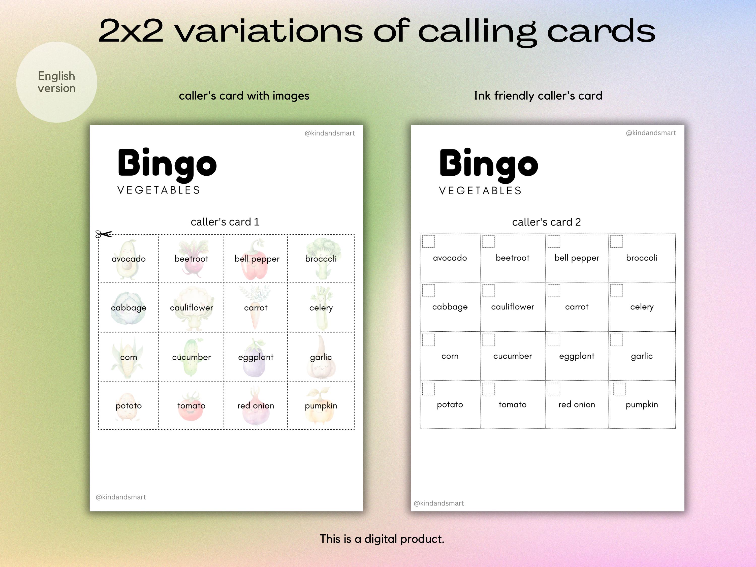 Kawaii Vegetable Bingo Game PDF Digital Print Bingo Cute Vegetables Fun ...