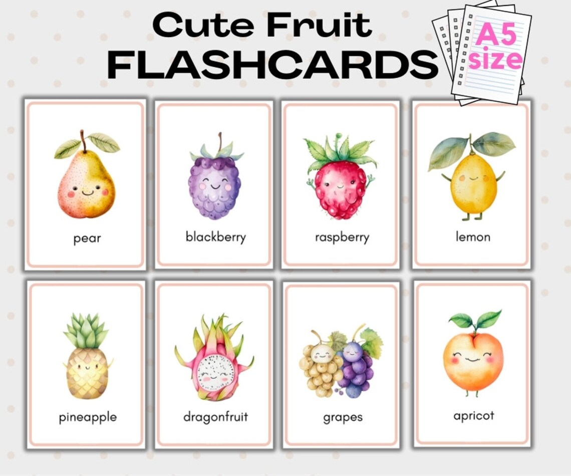 Fruit Flashcards Printable Digital Fruit Flashcards Vocabulary for Kids ...