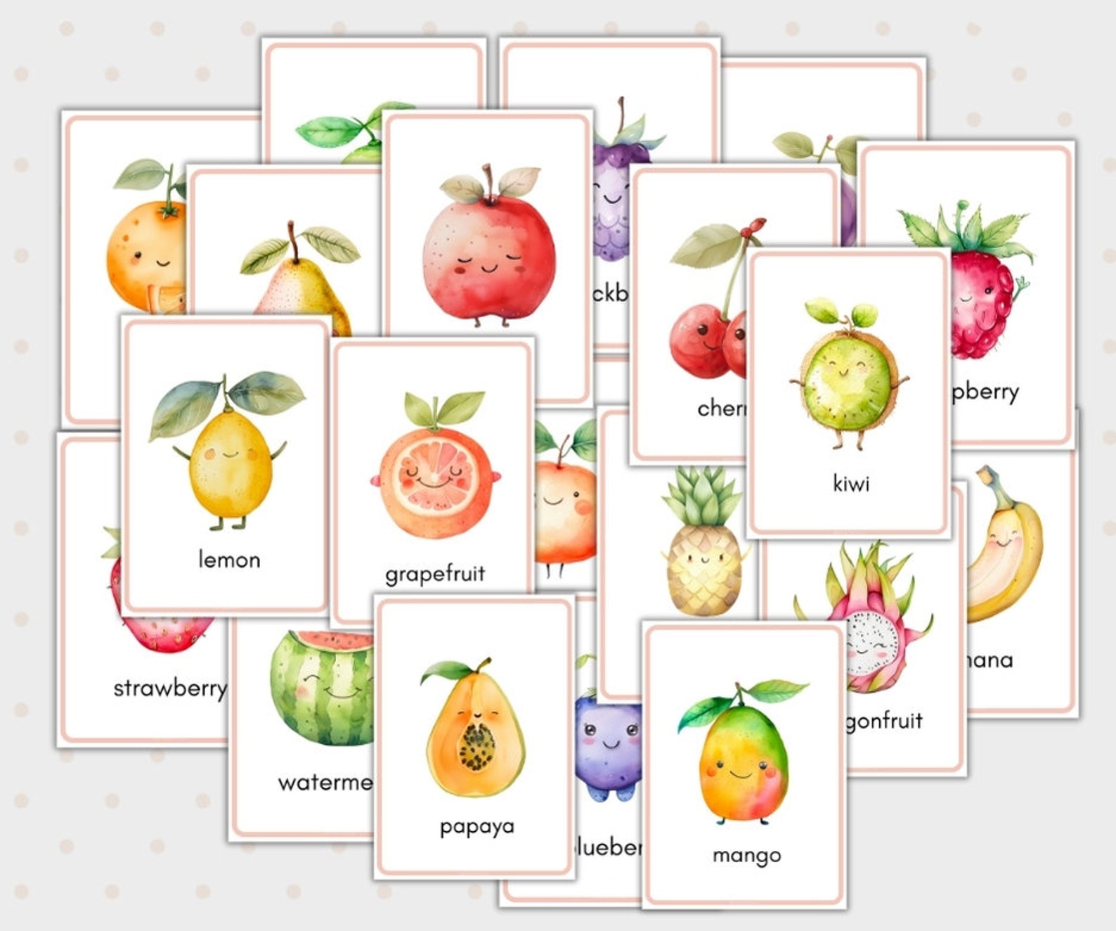 Fruit Flashcards Printable Digital Fruit Flashcards Vocabulary for Kids ...