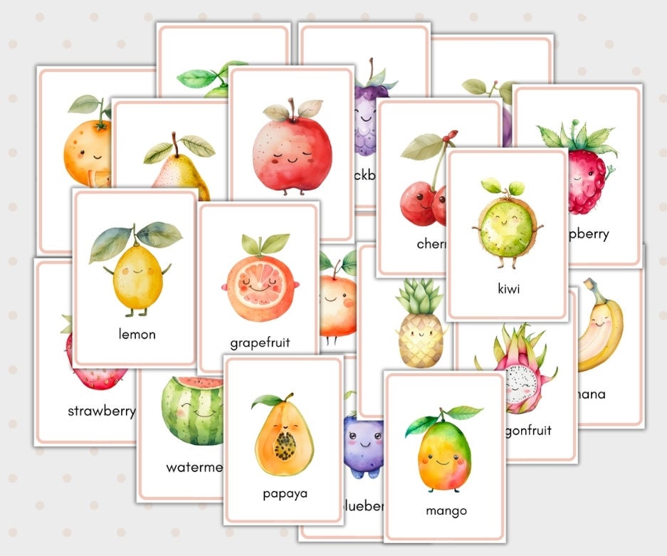 Fruit Flashcards Printable Digital Fruit Flashcards Vocabulary for Kids ...