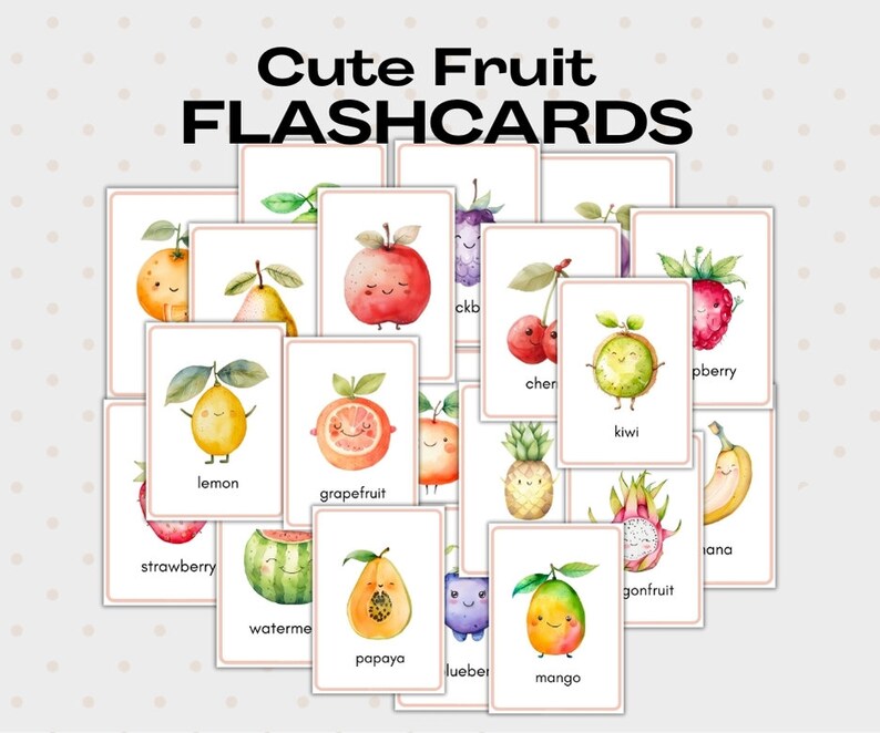 Fruit Flashcards Printable Digital Fruit Flashcards Vocabulary for Kids ...