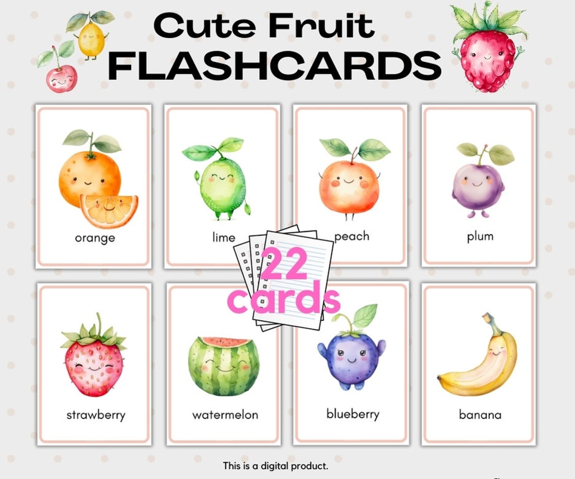 Fruit Flashcards Printable Digital Fruit Flashcards Vocabulary for Kids ...