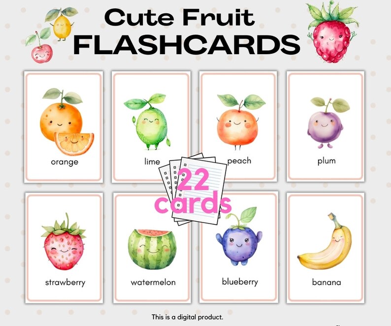 Fruit Flashcards Printable Digital Fruit Flashcards Vocabulary for Kids ...