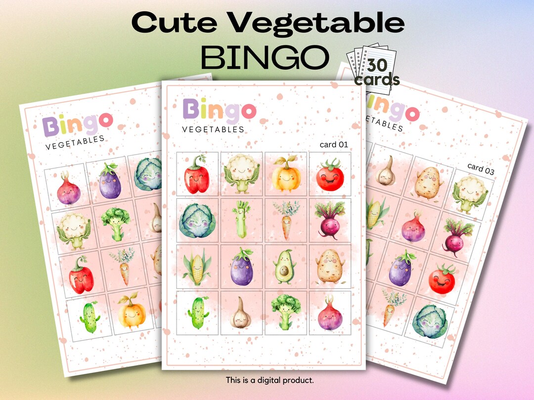 Kawaii Vegetable Bingo Game PDF Digital Print Bingo Cute Vegetables Fun ...