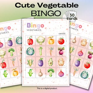 Kawaii Vegetable Bingo Game PDF Digital Print Bingo Cute Vegetables Fun ...
