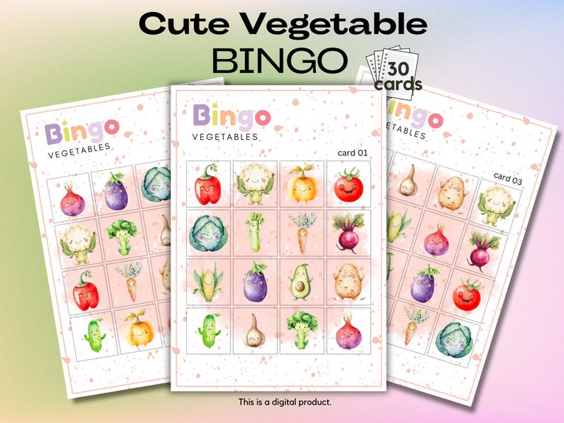 Kawaii Vegetable Bingo Game PDF Digital Print Bingo Cute Vegetables Fun ...