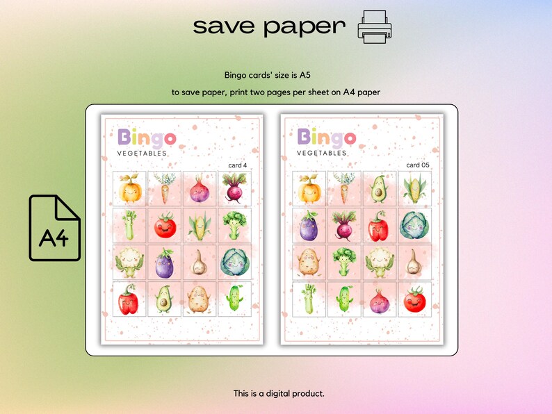 Kawaii Vegetable Bingo Game PDF Digital Print Bingo Cute Vegetables Fun ...