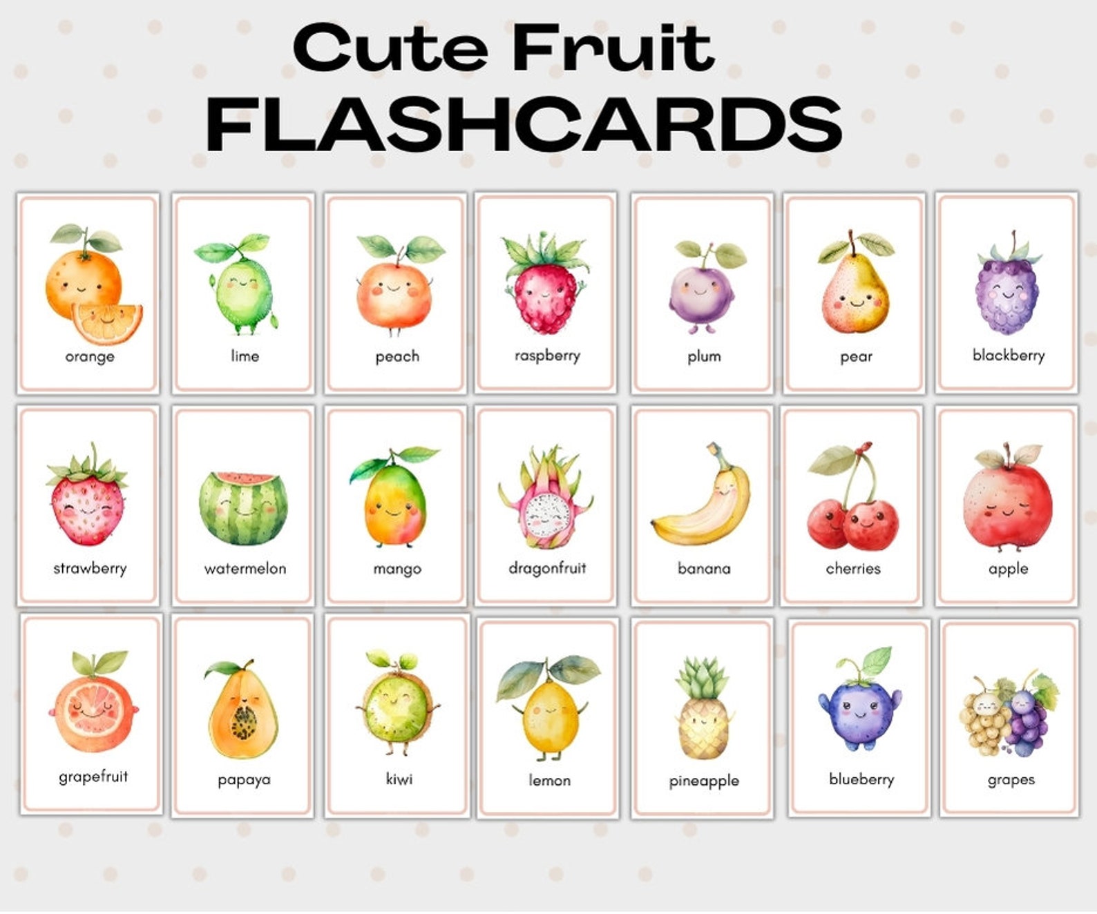 Fruit Flashcards Printable Digital Fruit Flashcards Vocabulary for Kids ...