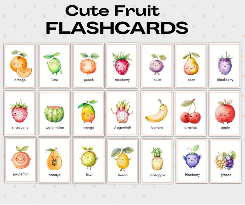 Fruit Flashcards Printable Digital Fruit Flashcards Vocabulary for Kids ...