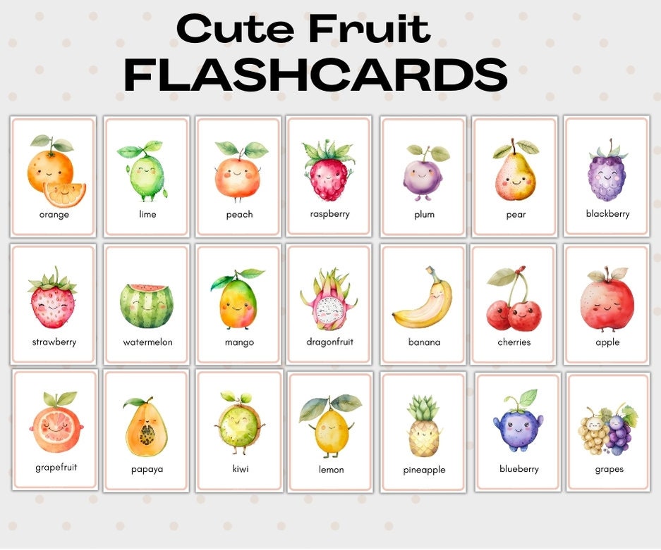 Fruit Flashcards Printable Digital Fruit Flashcards Vocabulary for Kids ...