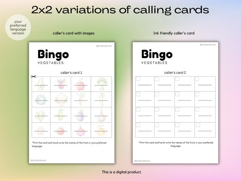 Kawaii Vegetable Bingo Game PDF Digital Print Bingo Cute Vegetables Fun ...