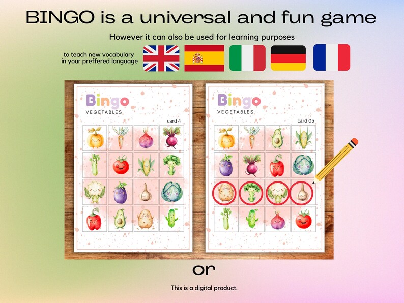 Kawaii Vegetable Bingo Game PDF Digital Print Bingo Cute Vegetables Fun ...