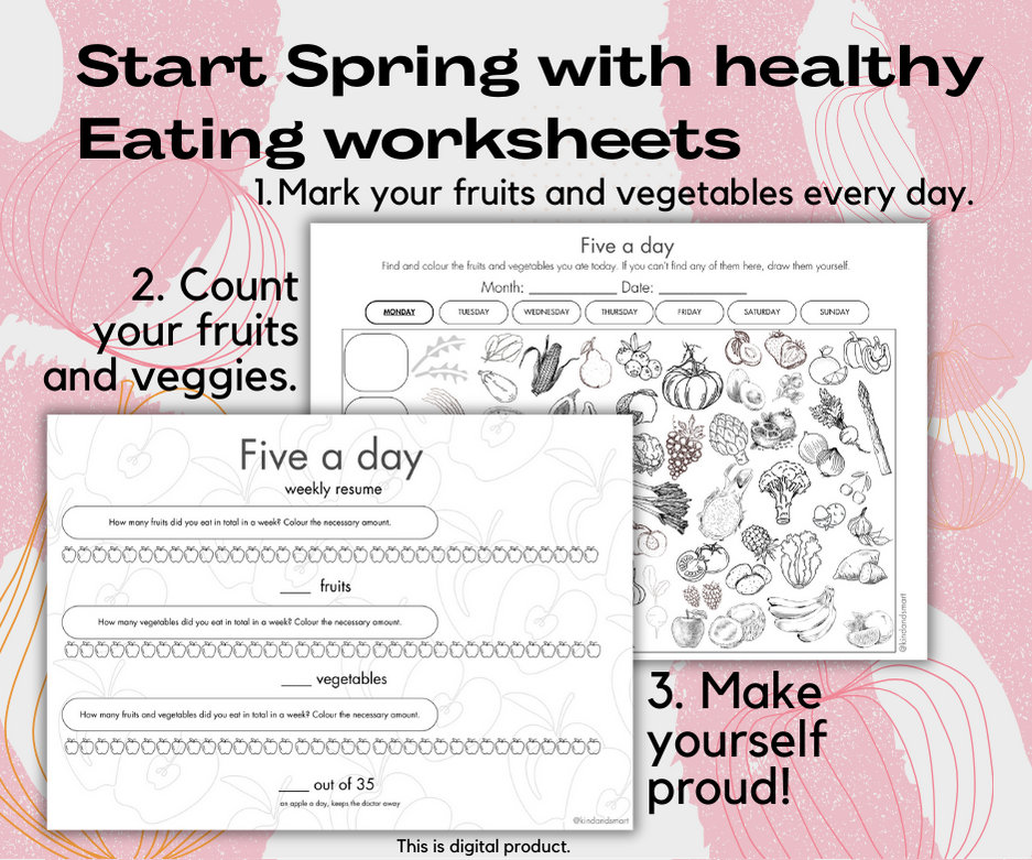 Healthy Food Worksheets for Kids Fruit Tracker and Vegetable Diary ...
