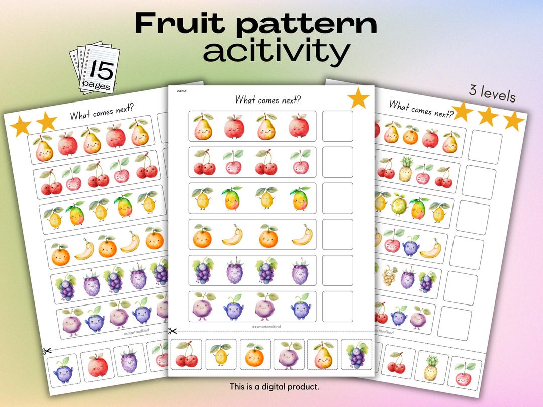 Fruit Worksheet, Pattern Worksheet, Worksheets for Preschool and ...
