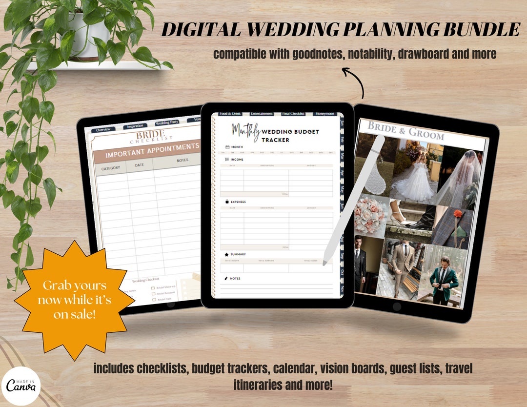 Digital Wedding Planner Template, Digital Planner, Wedding Bundle ...
