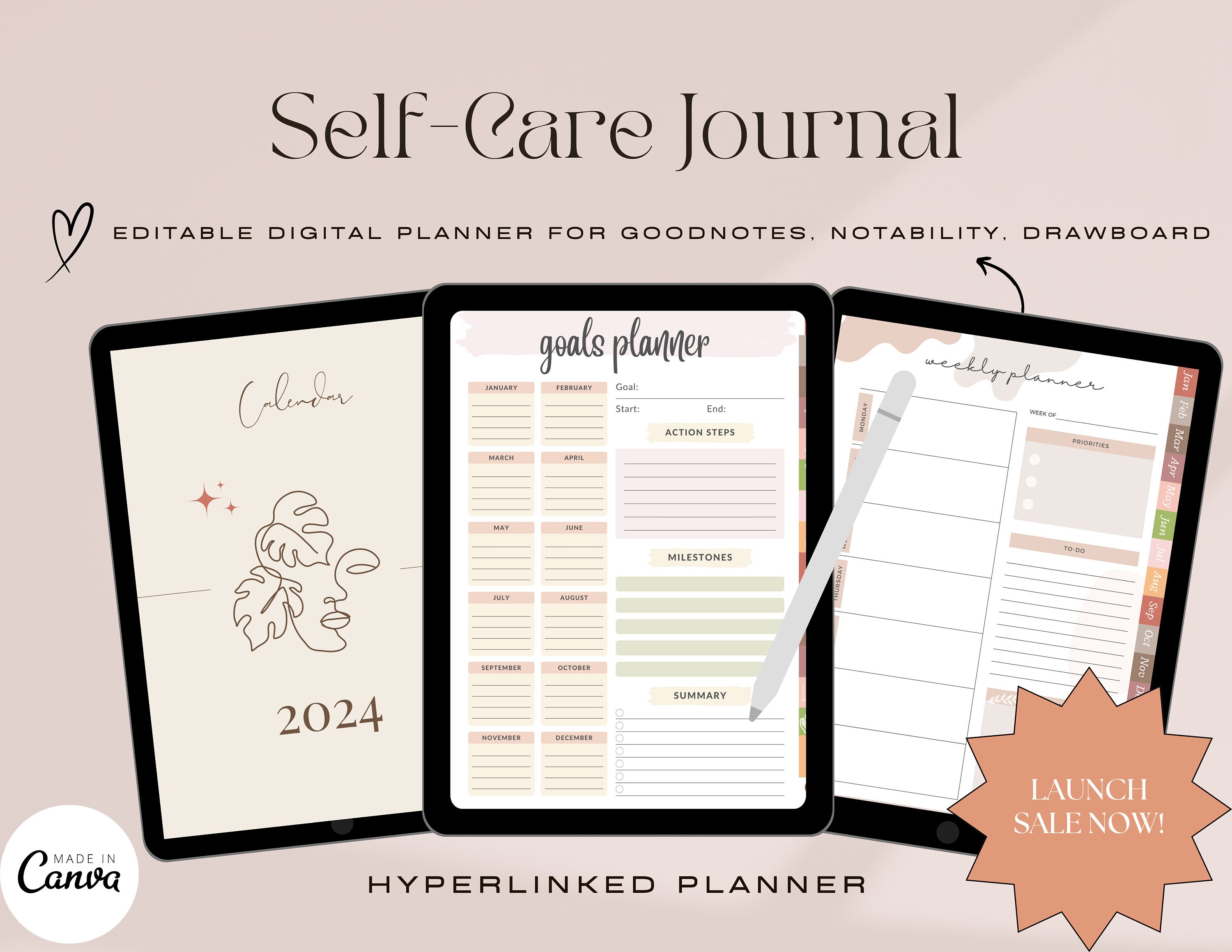 Self-care Planner, Digital Wellness Journal, Mental Health Tracker ...