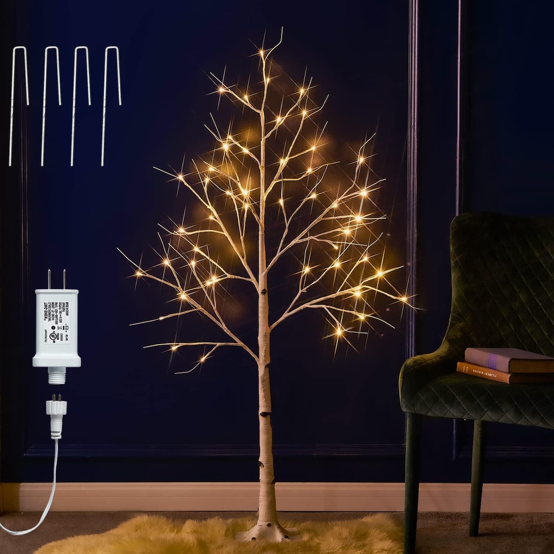 Lighted Birch Trees 4ft 48led Pre Lit White Tree Lights Plug - Etsy