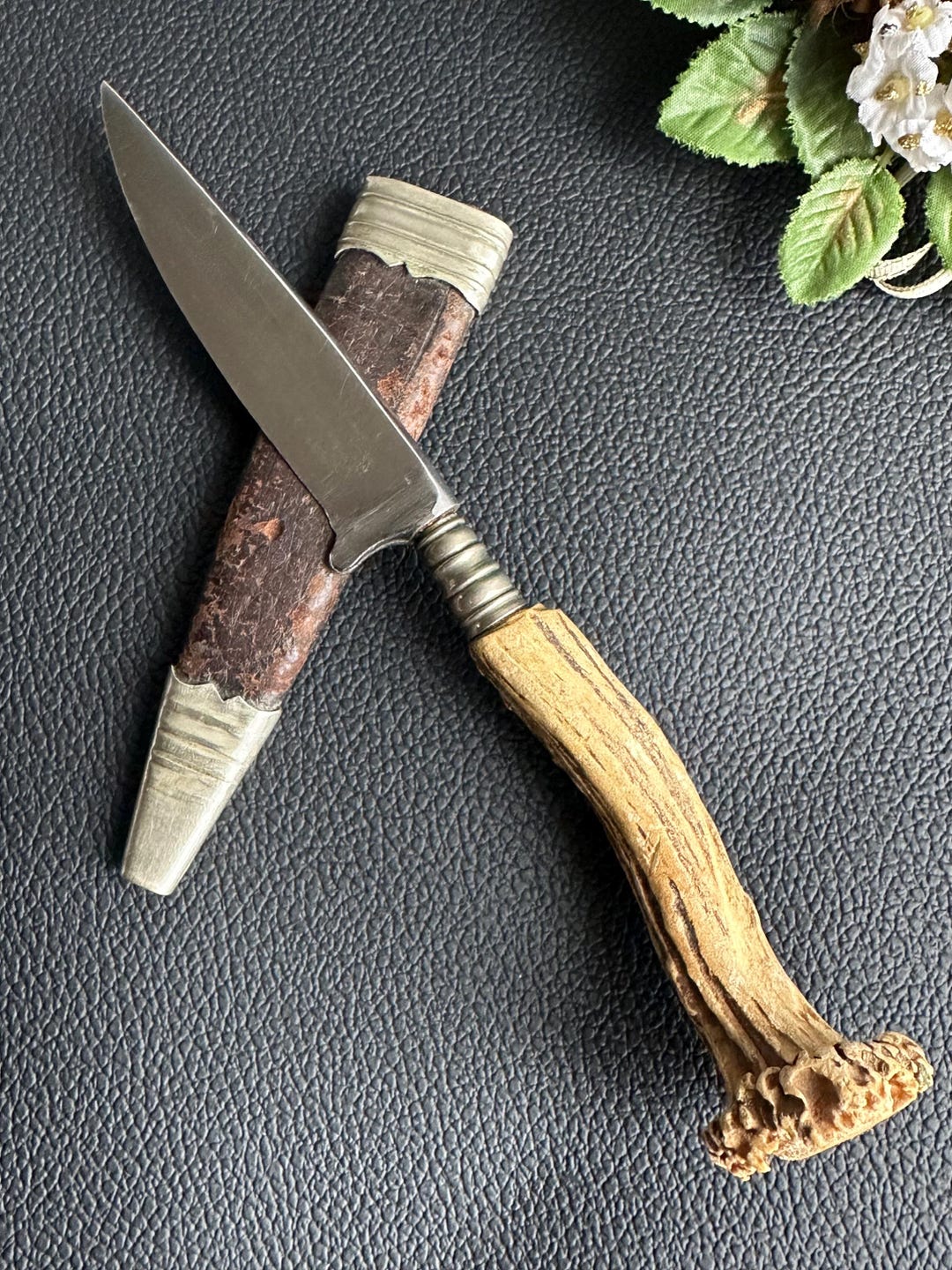 Vintage Hunting Knife With Deer Handle, Leather Sheath, Austria - Etsy