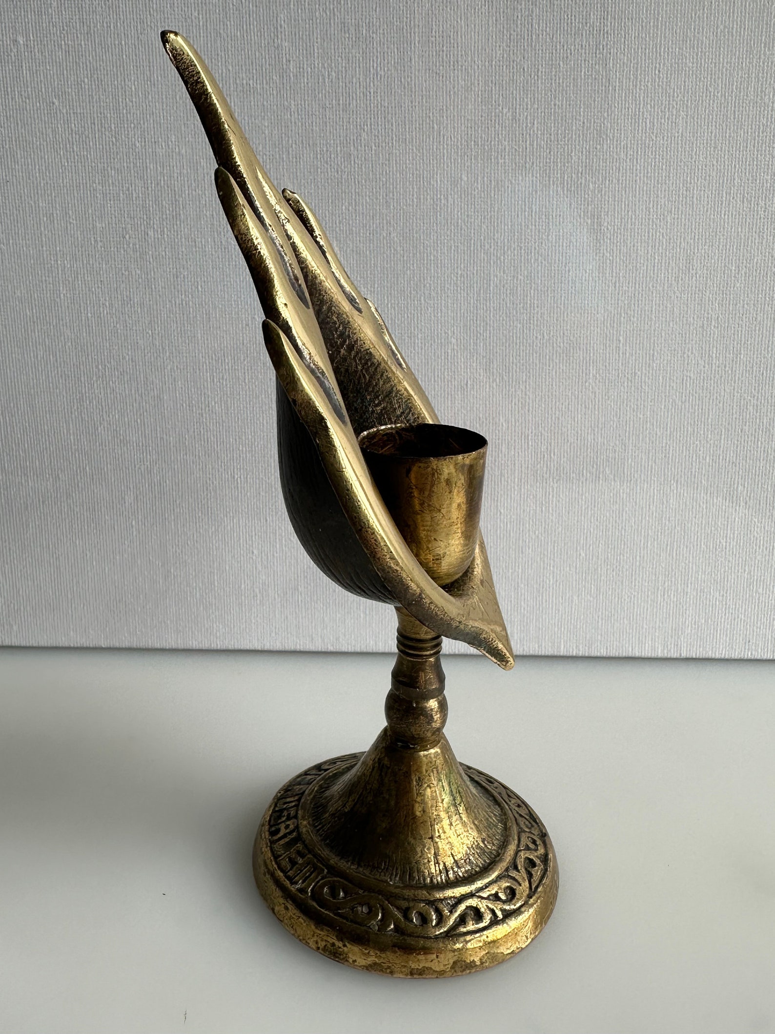 Vintage Brass Candlestick With JERUSALEM Carving. - Etsy