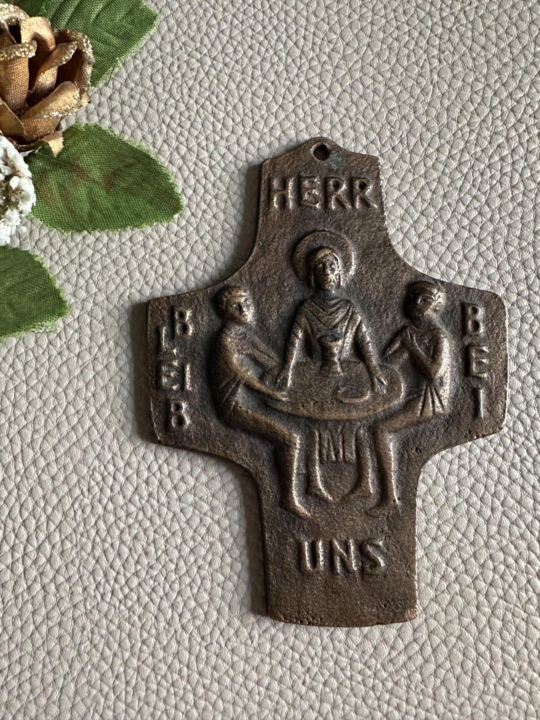 Vintage Bronze Wall Cross Lord, Stay With Us, Cross for the First ...