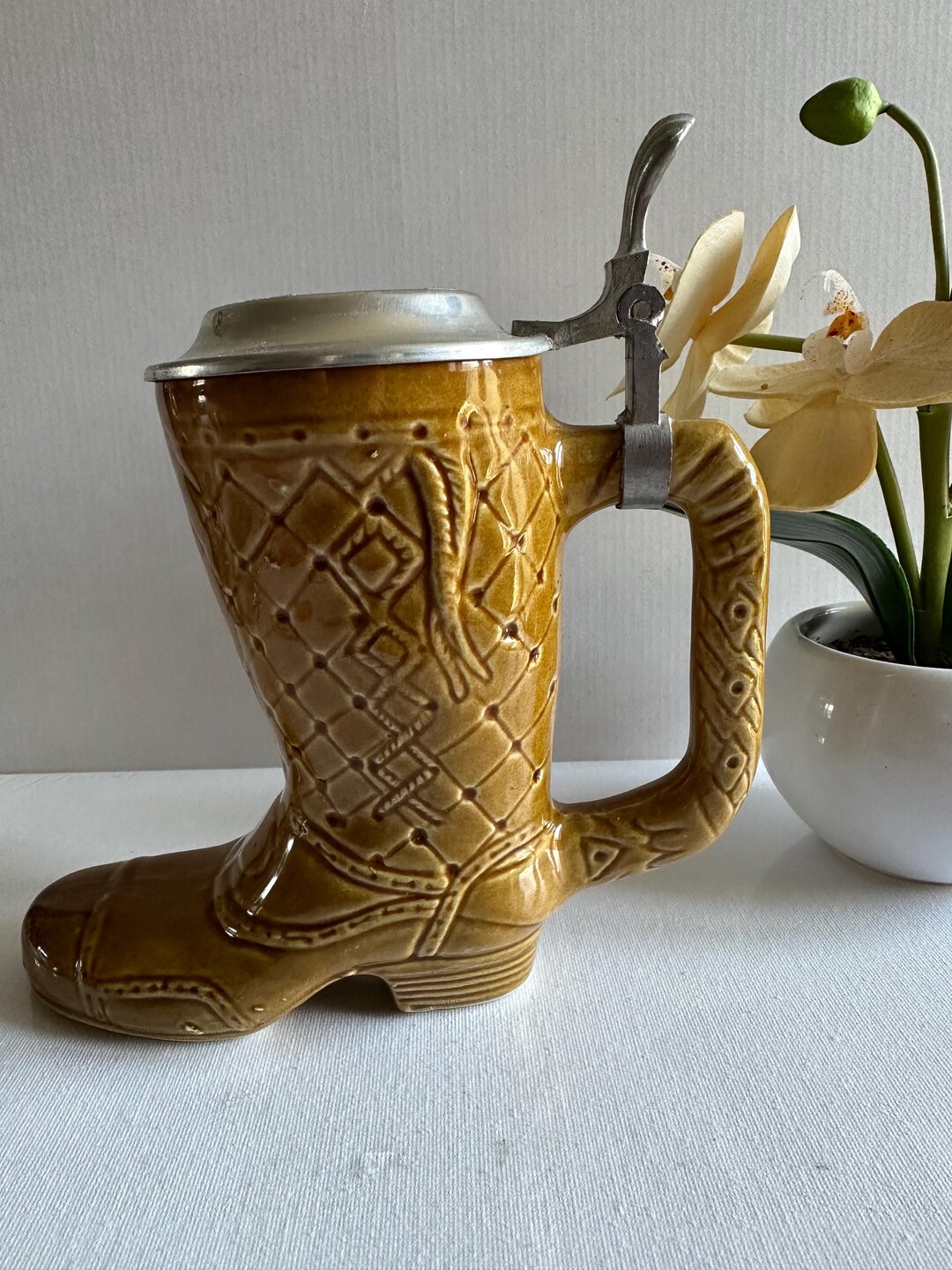 Vintage German Ceramic Beer Mug in the Shape of a Boot With a Hinged ...