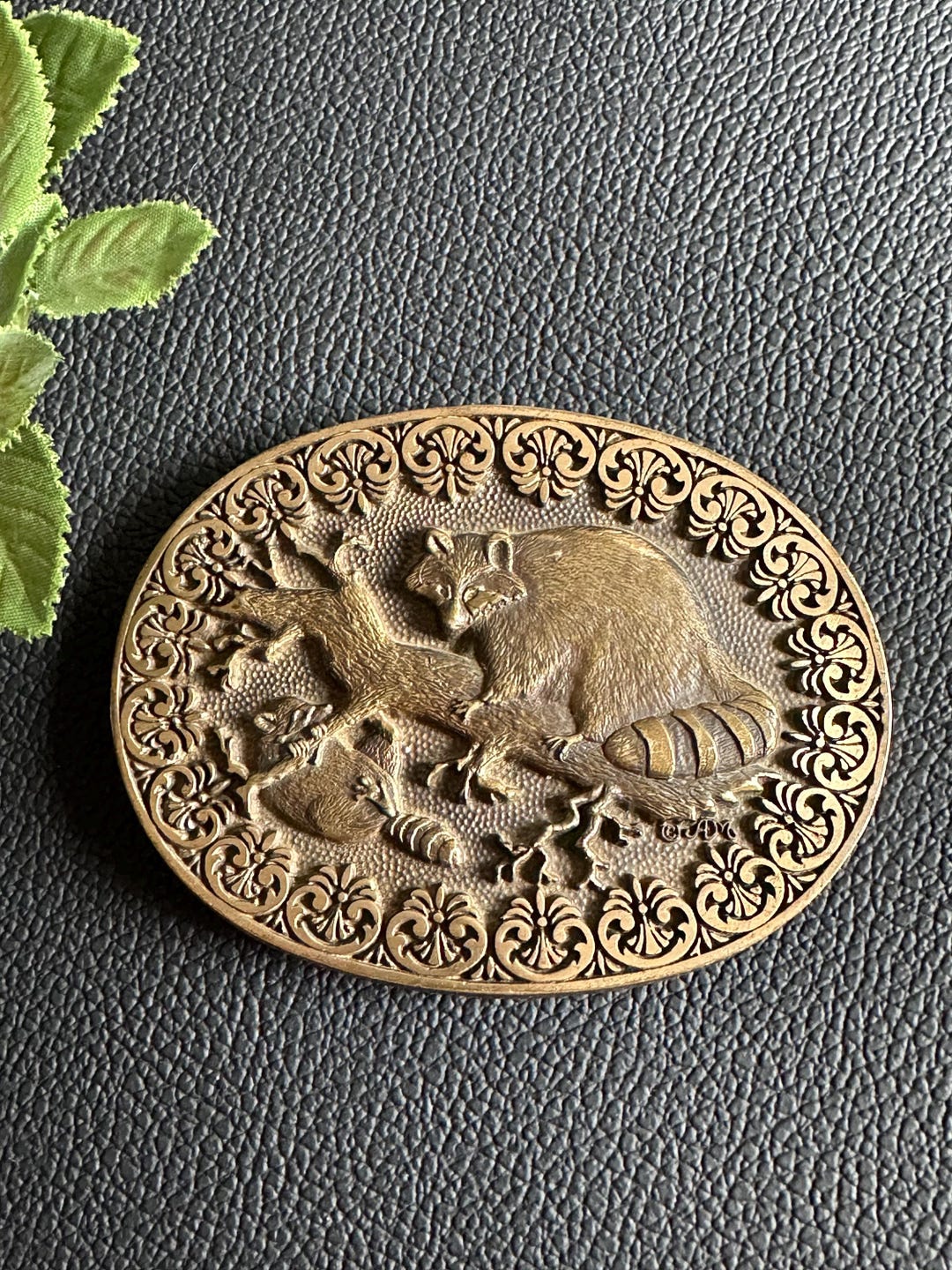 Vintage Solid Brass Belt Buckle Featuring Raccoons Perched on a Tree ...