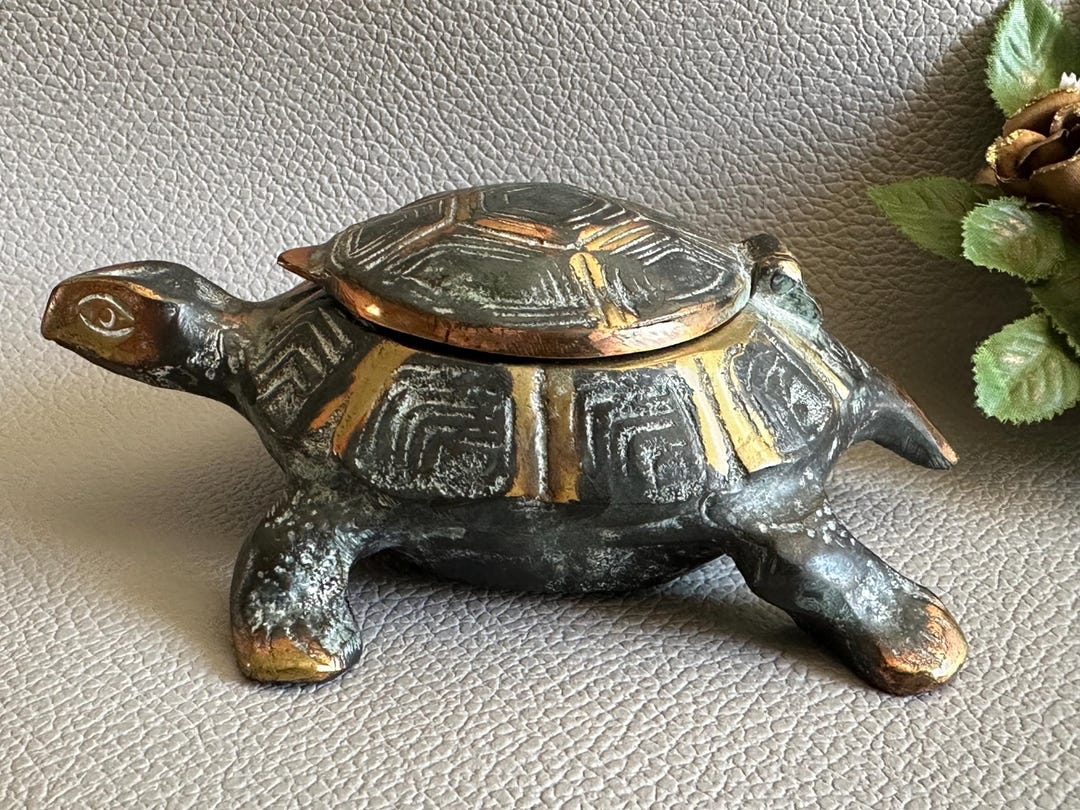 Vintage Brass Ashtray Turtle With Hinged Lid and Stand for One ...