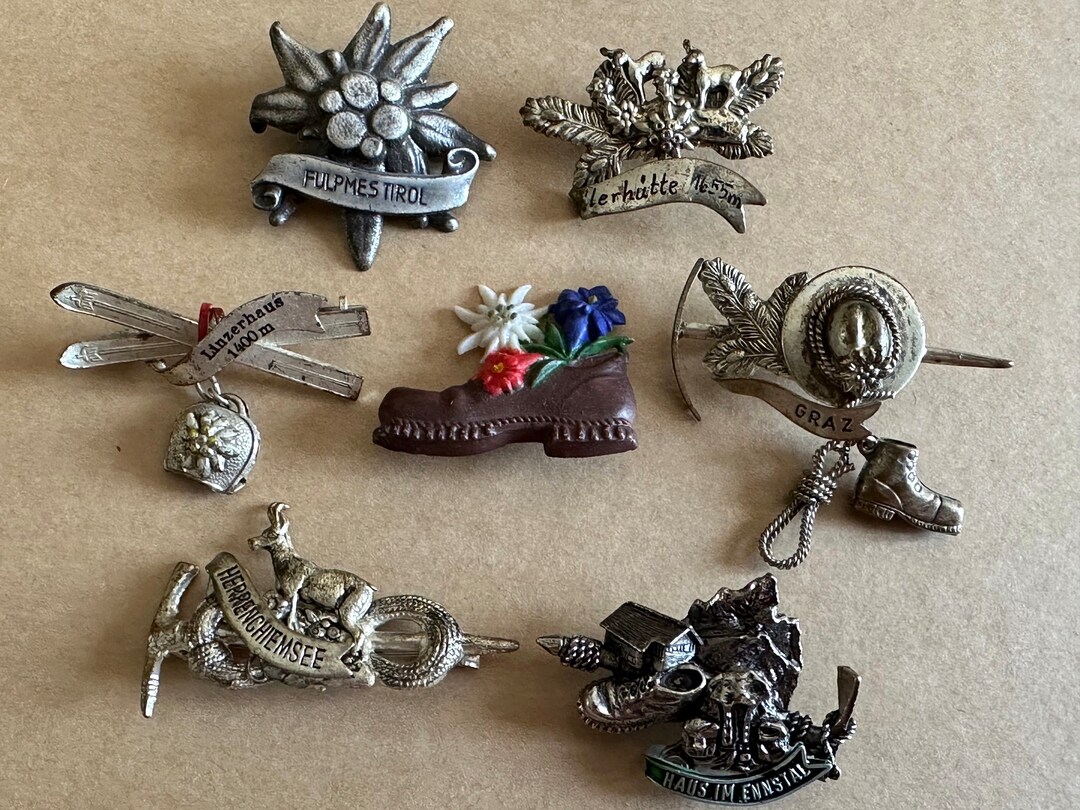 Vintage Hat Pins, Mountain Hiking Pins, Austrian Hikers and Hunters ...