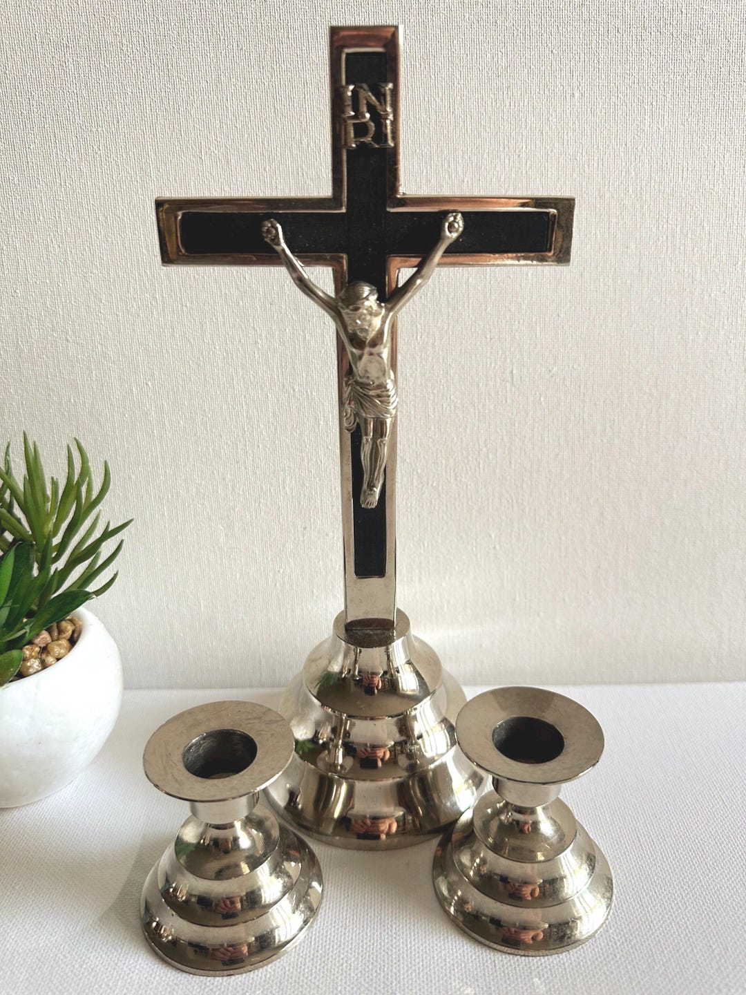 A Vintage Three-piece Communion Set, Including a Cross and Two ...