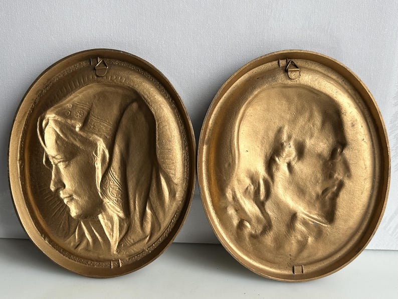 Set of Two Vintage Wall Plaques With Relief Images of Jesus and the ...