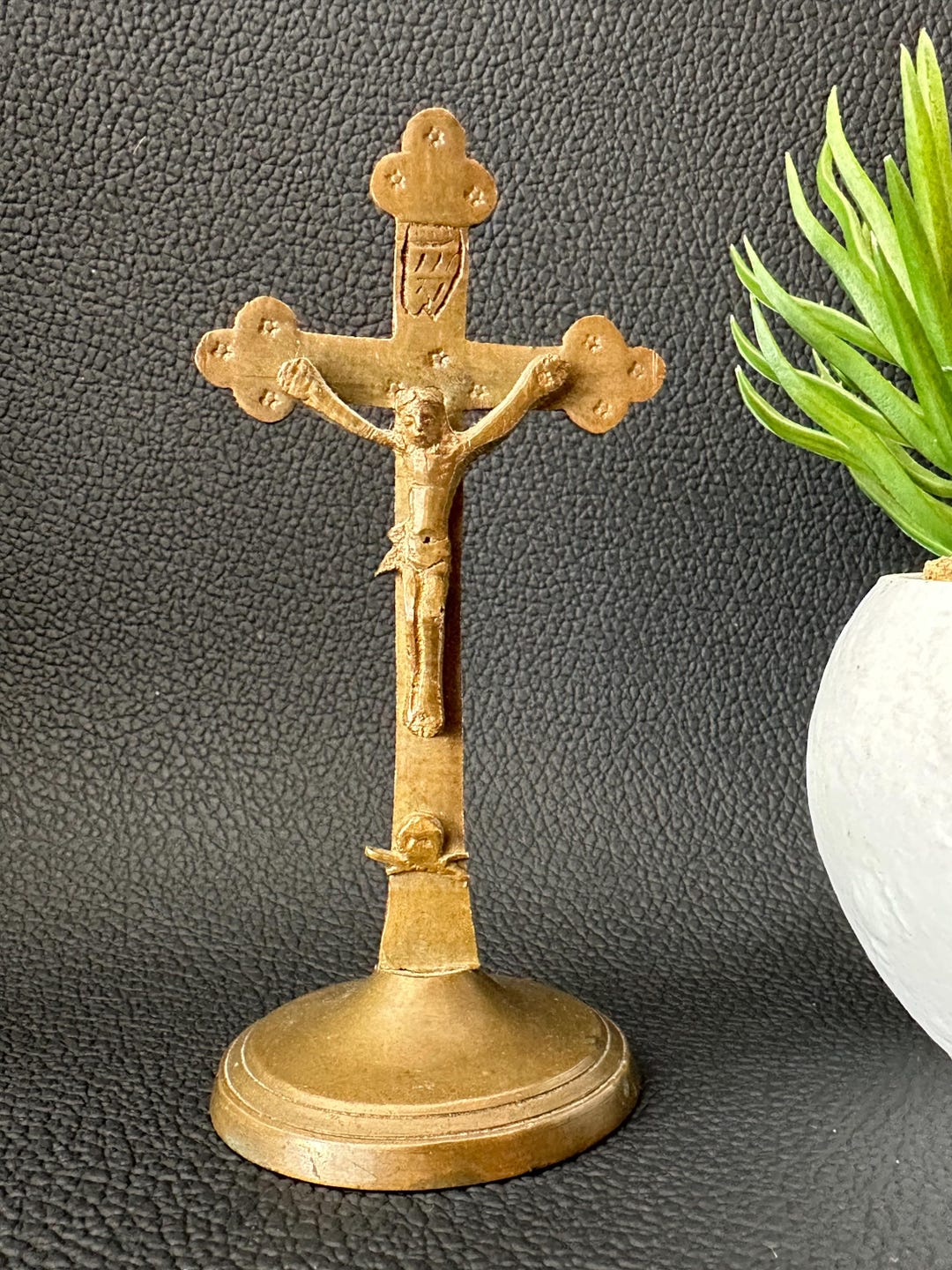 Antique Catholic Brass Mini Tabletop Crucifix, Altar Crucifix, Standing ...