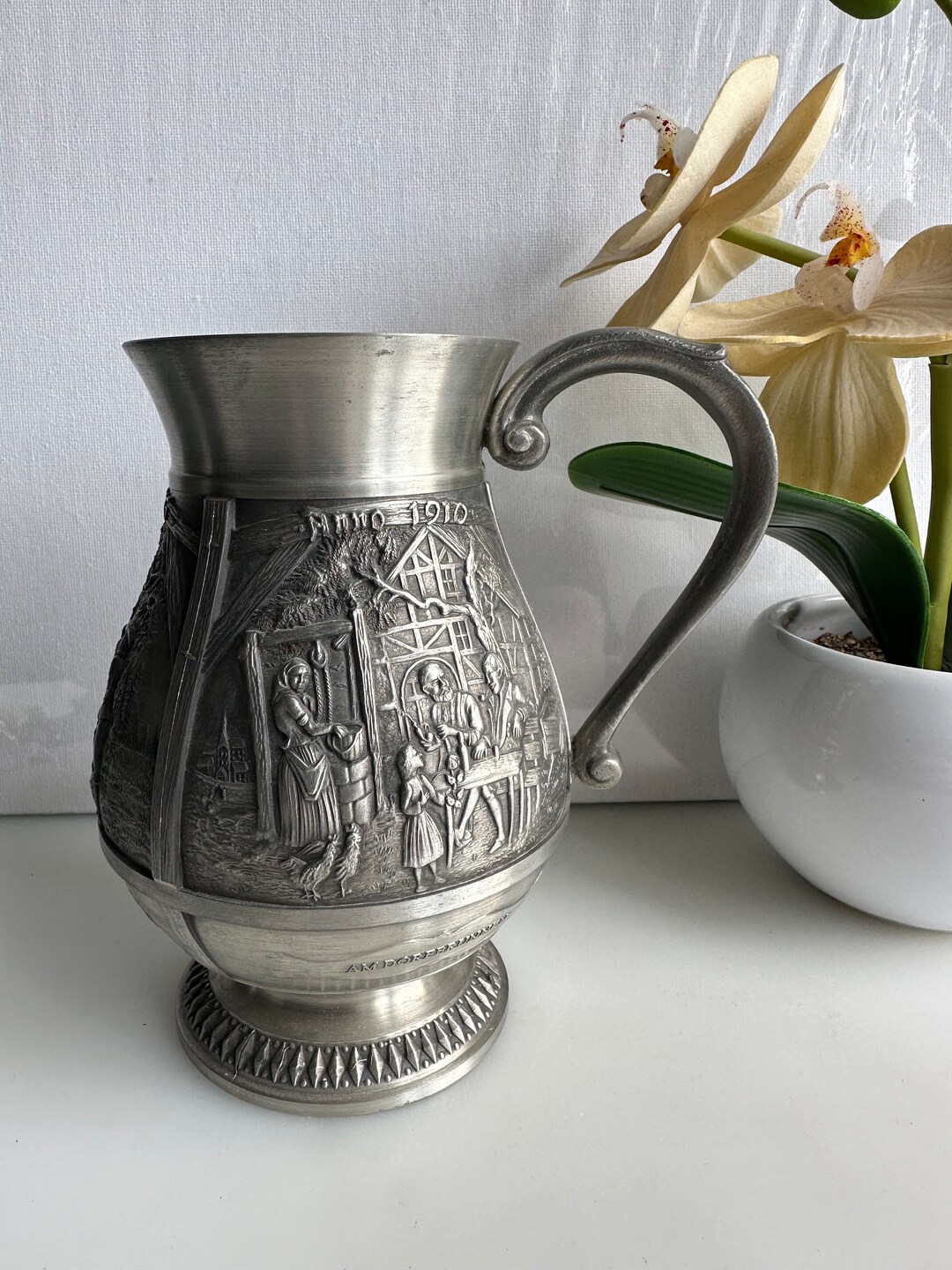 Vintage German Artina Zinn 95% Pewter Embossed Wine Jug - Etsy