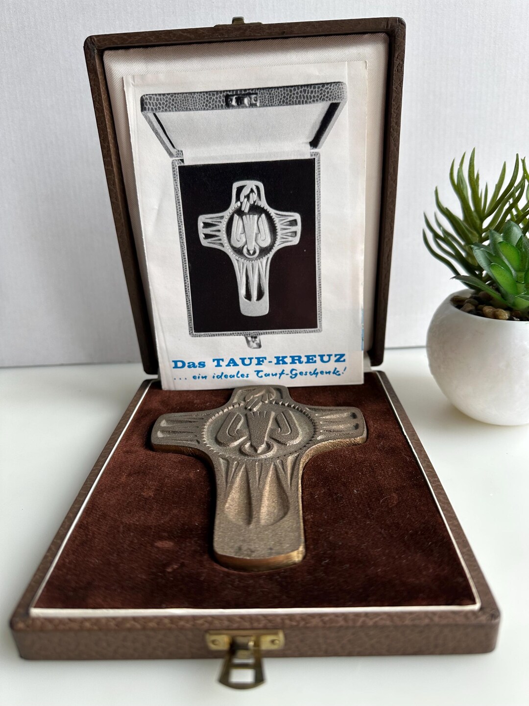 Vintage Bronze Baptismal Cross in Original Box - Etsy