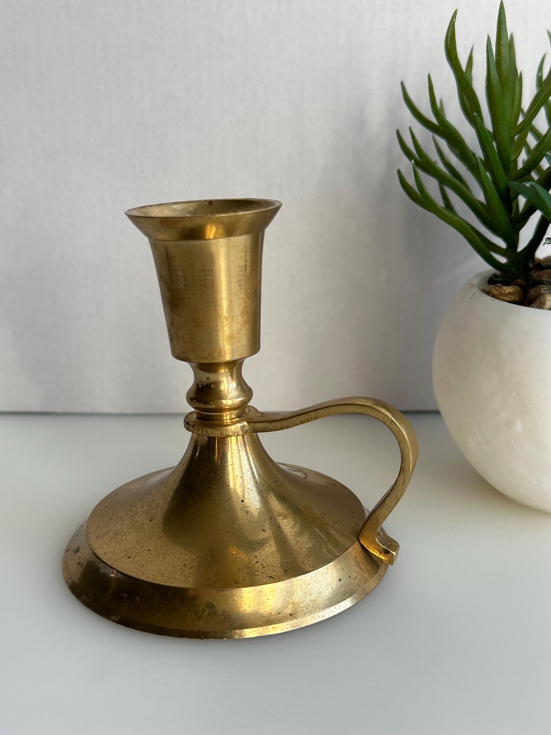 Vintage Brass Candlestick With Handle - Etsy