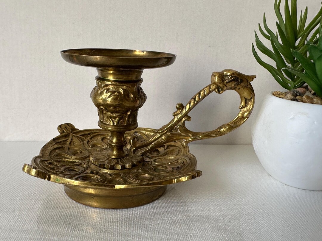 Vintage Table Bronze Candlestick With Handle for One Candle - Etsy
