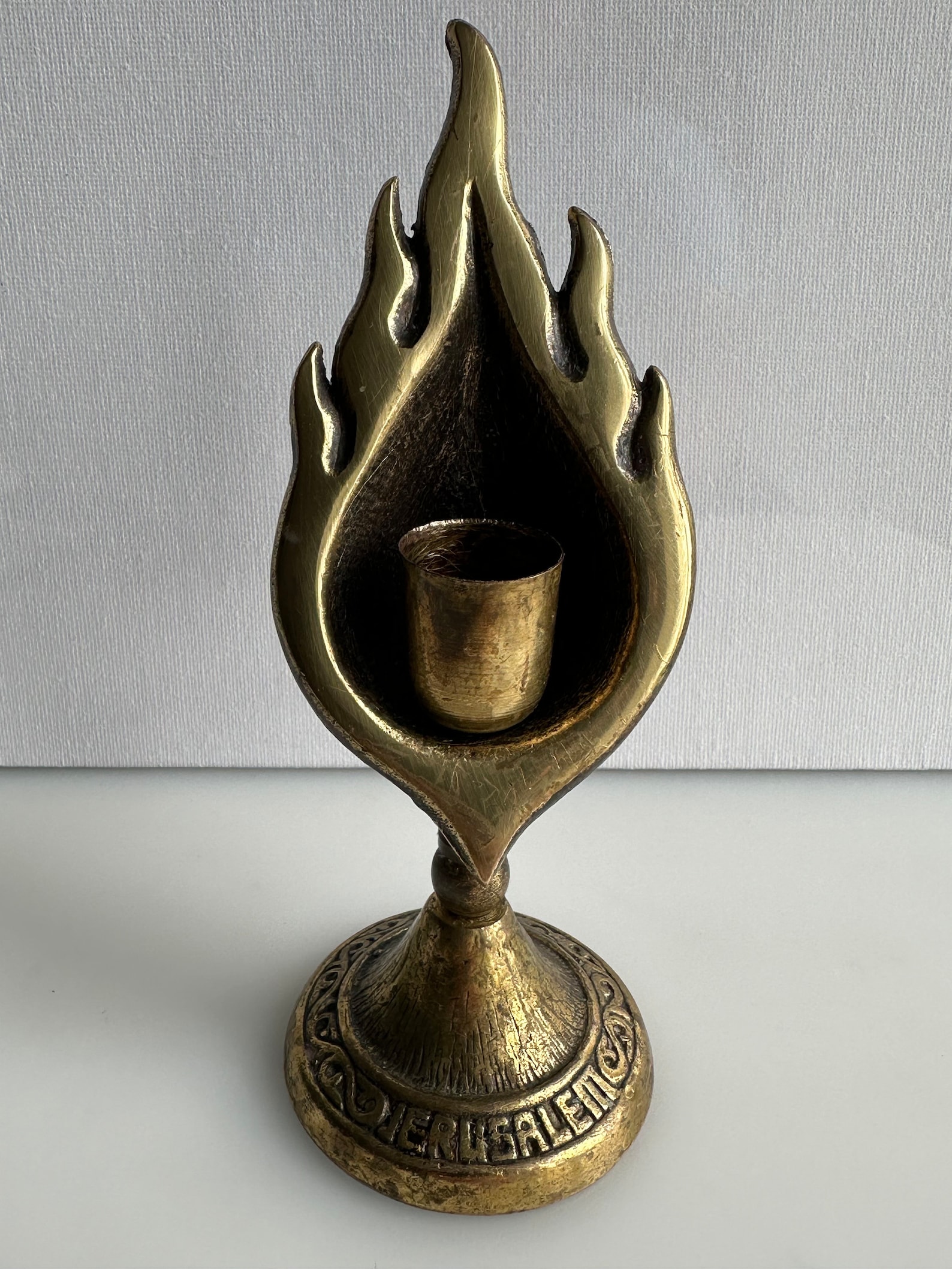 Vintage Brass Candlestick With JERUSALEM Carving. - Etsy