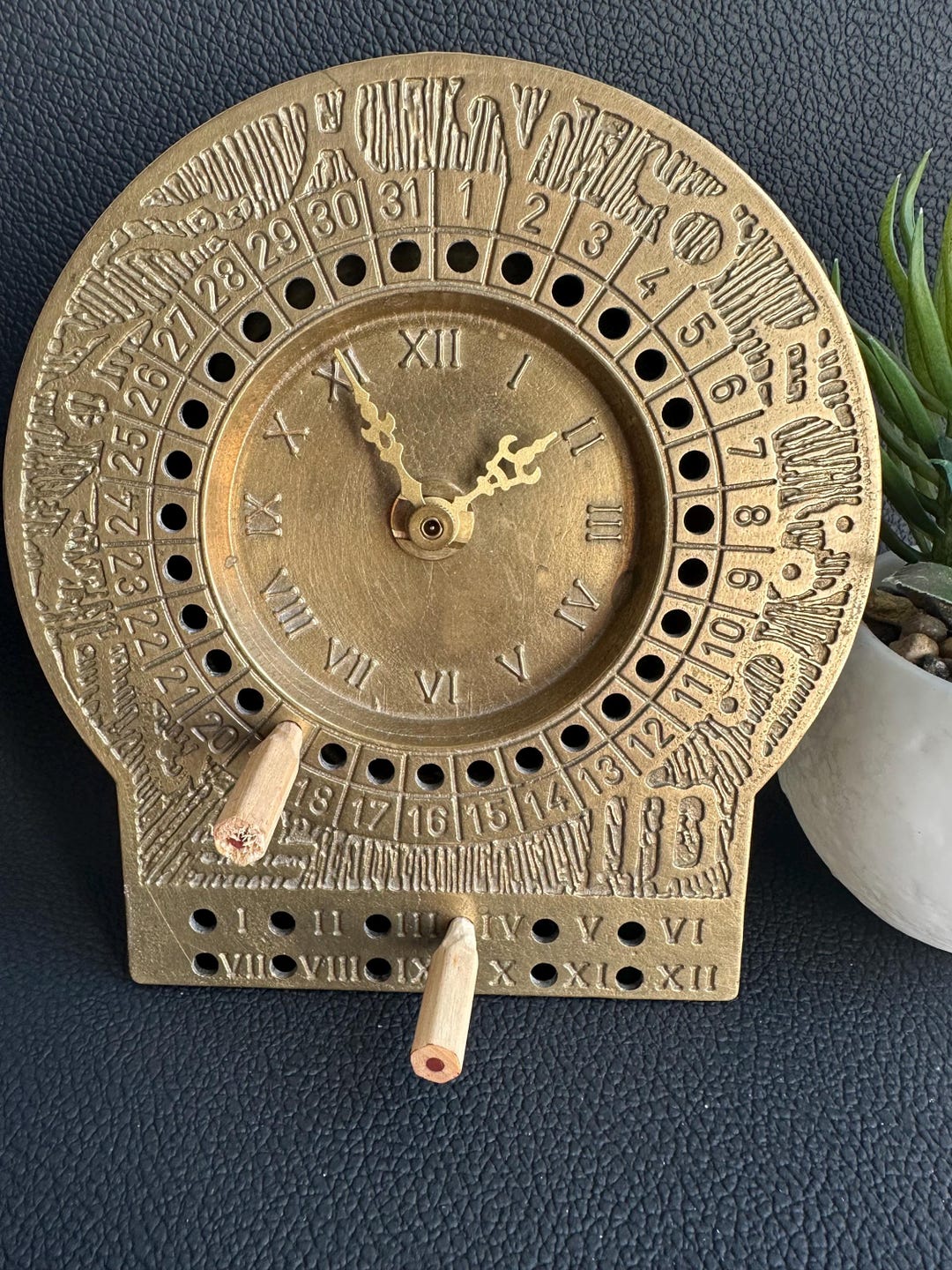 Vintage Solid Brass Table Clock With Zodiac Signs - Astrology, Germany ...