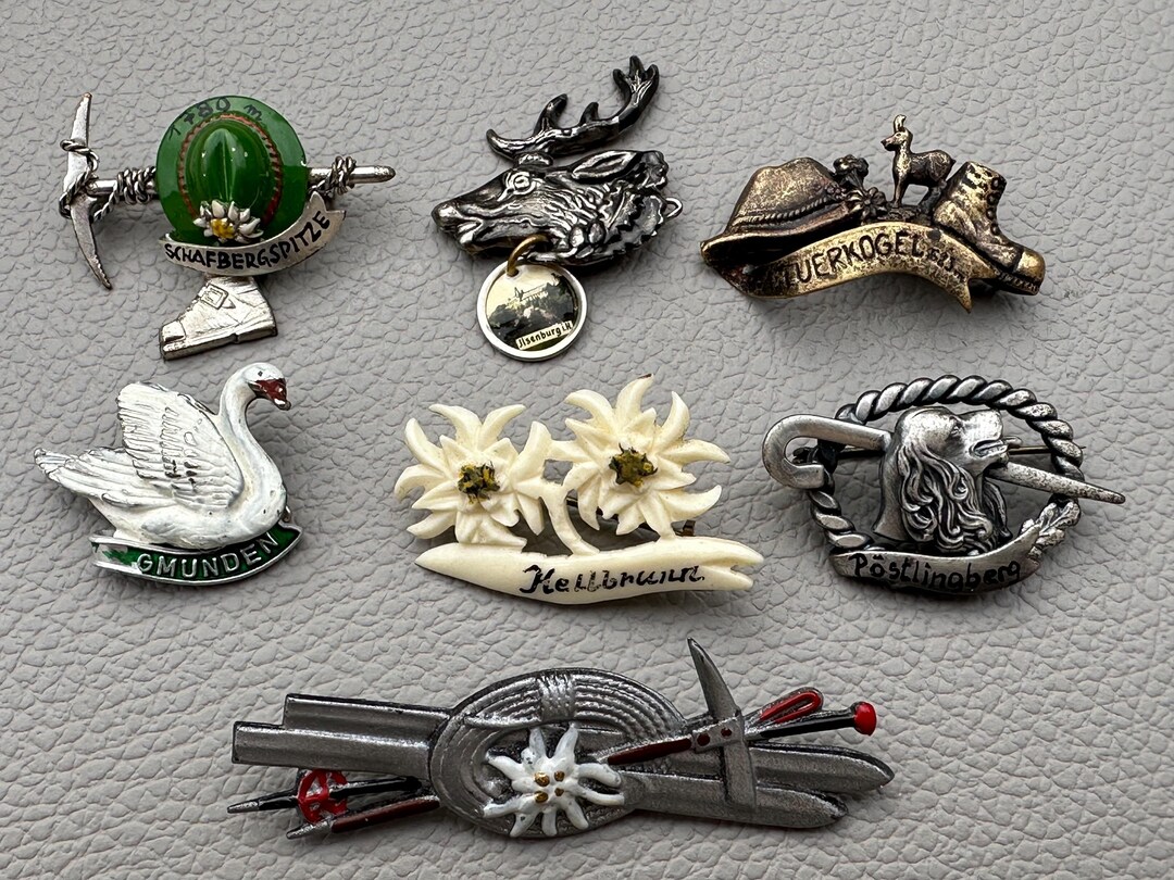 Vintage Hat Pins, Hiking Pins, Austrian Hikers and Hunters Brooch, Set ...