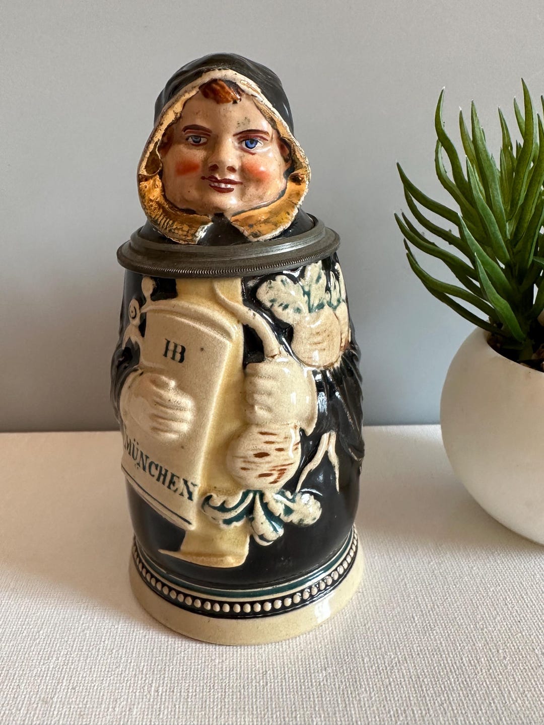J. Reinemann Figurine. Antique German Beer Stein With Lid. View From ...