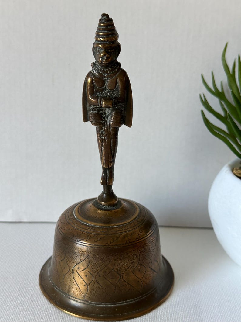 Vintage Brass Indian Hindu Temple Bell Hanuman With the Image of Two ...
