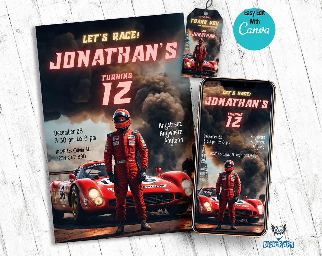 Racing Birthday Invitation Template for Kids Birthday Party Invitation ...