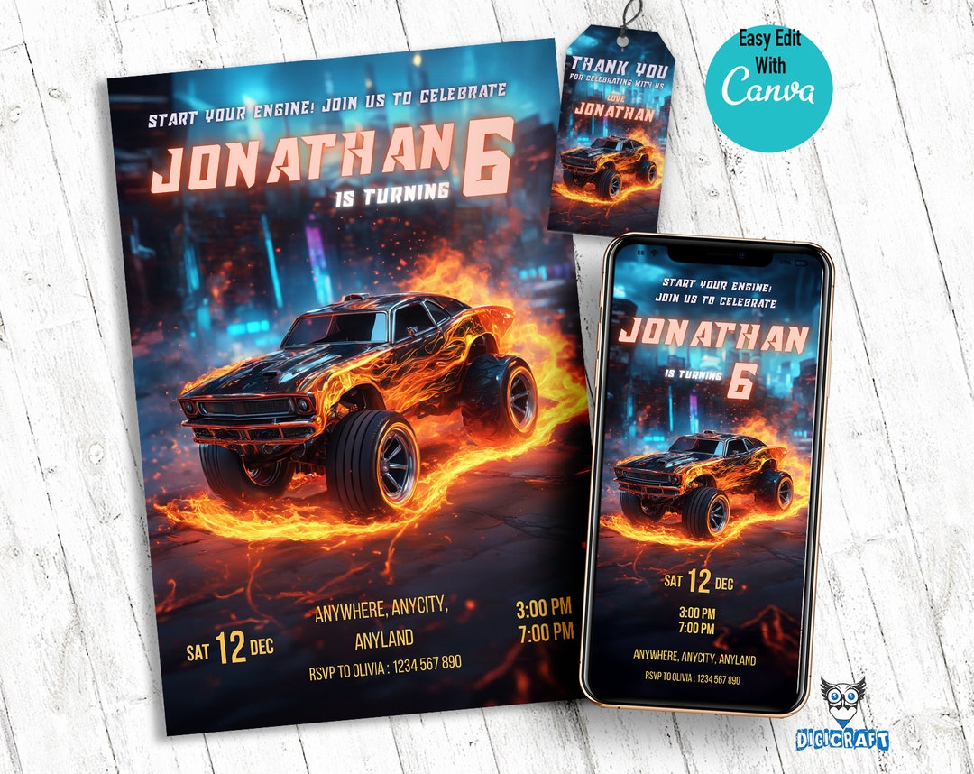 Hot Rod Birthday Invitation Template for Kids Birthday Party Invitation ...