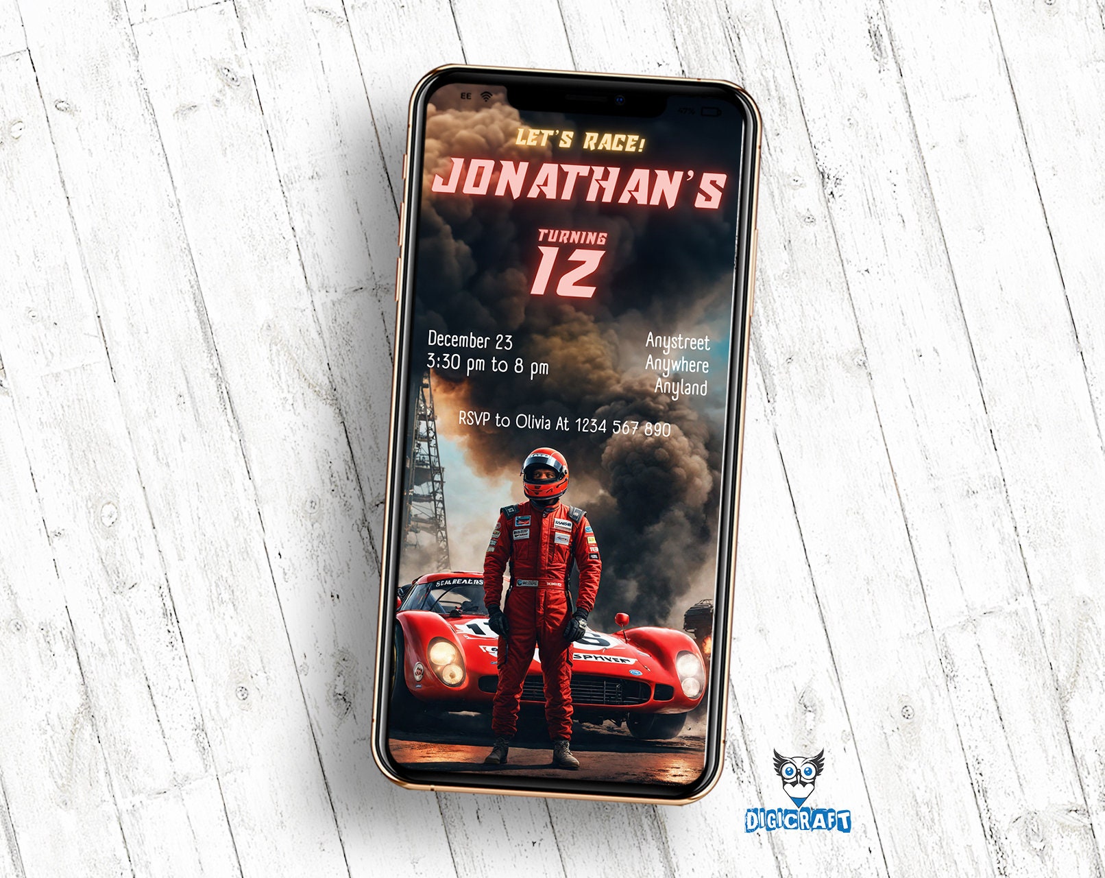 Racing Birthday Invitation Template for Kids Birthday Party Invitation ...